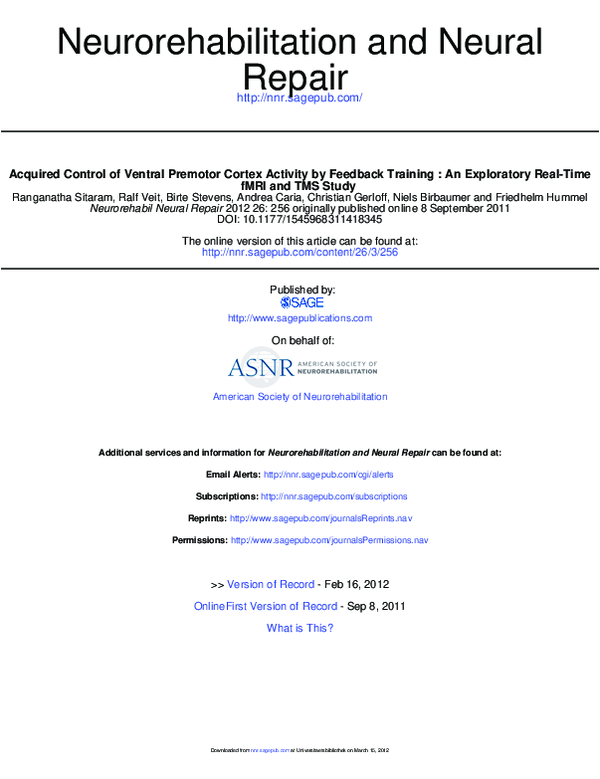 (PDF) Acquired Control of Ventral Premotor Cortex Activity by Feedback Training: An Exploratory ...
