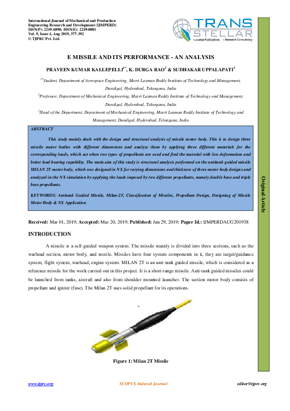 (PDF) E MISSILE AND ITS PERFORMANCE -AN ANALYSIS: Antitank Guided ...