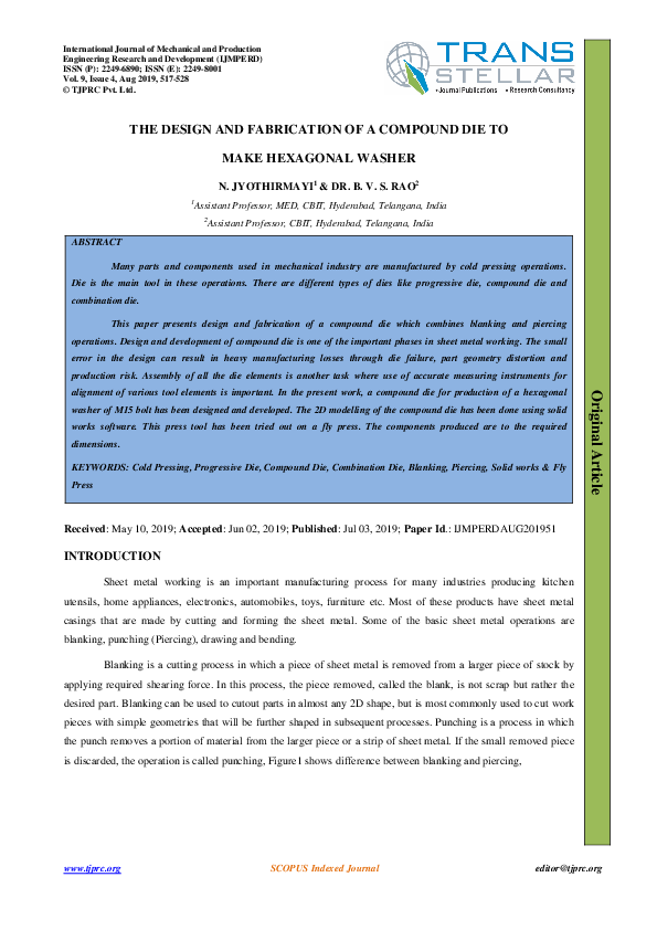 (PDF) THE DESIGN AND FABRICATION OF A COMPOUND DIE TO MAKE HEXAGONAL WASHER