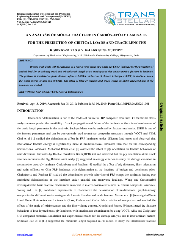 (PDF) AN ANALYSIS OF MODE-I FRACTURE IN CARBON-EPOXY LAMINATE FOR THE ...