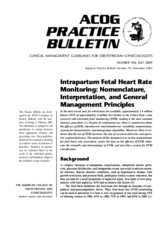(PDF) Monitoria fetal ACOG Practice Bulletin, Number 106, July 2009 ...