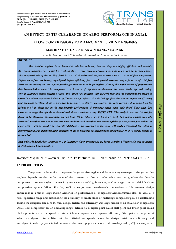 (PDF) AN EFFECT OF TIP CLEARANCE ON AERO PERFORMANCE IN AXIAL FLOW ...