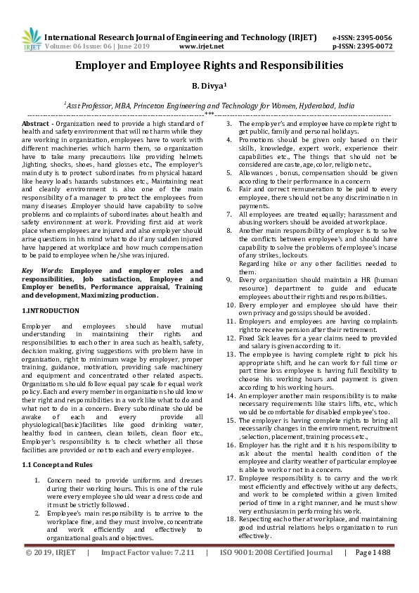 (PDF) IRJET- Employer and Employee Rights and Responsibilities