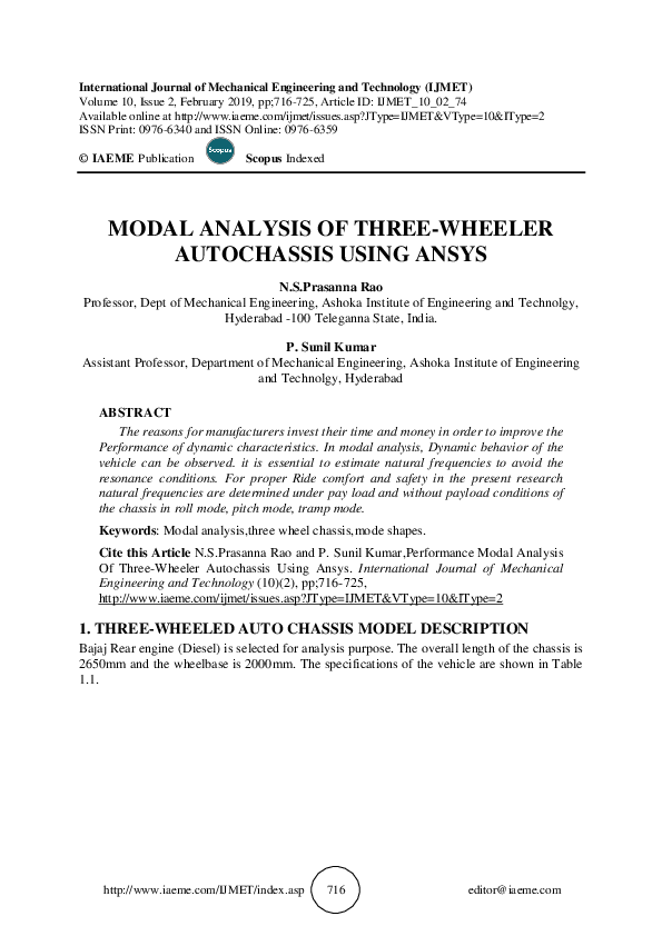 (PDF) MODAL ANALYSIS OF THREE-WHEELER AUTOCHASSIS USING ANSYS
