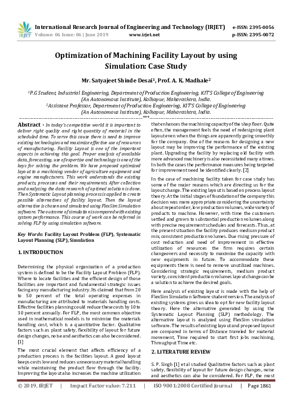 (PDF) IRJET- Optimization of Machining Facility Layout by using Simulation: Case Study