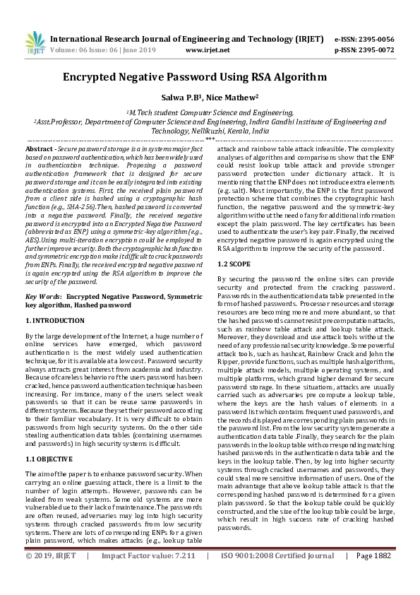 (PDF) IRJET- Encrypted Negative Password Using RSA Algorithm | IRJET ... (PDF) IRJET- Encrypted Negative Password Using RSA Algorithm | IRJET ...