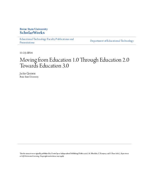 (PDF) Moving from Education 1.0 Through Education 2.0 Towards Education 3.0