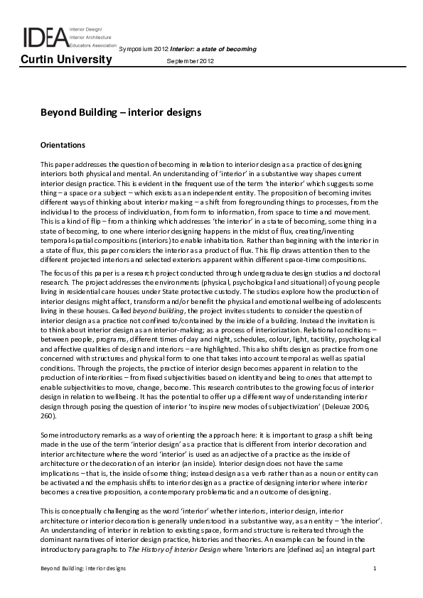(PDF) Beyond Building: Interior Designs