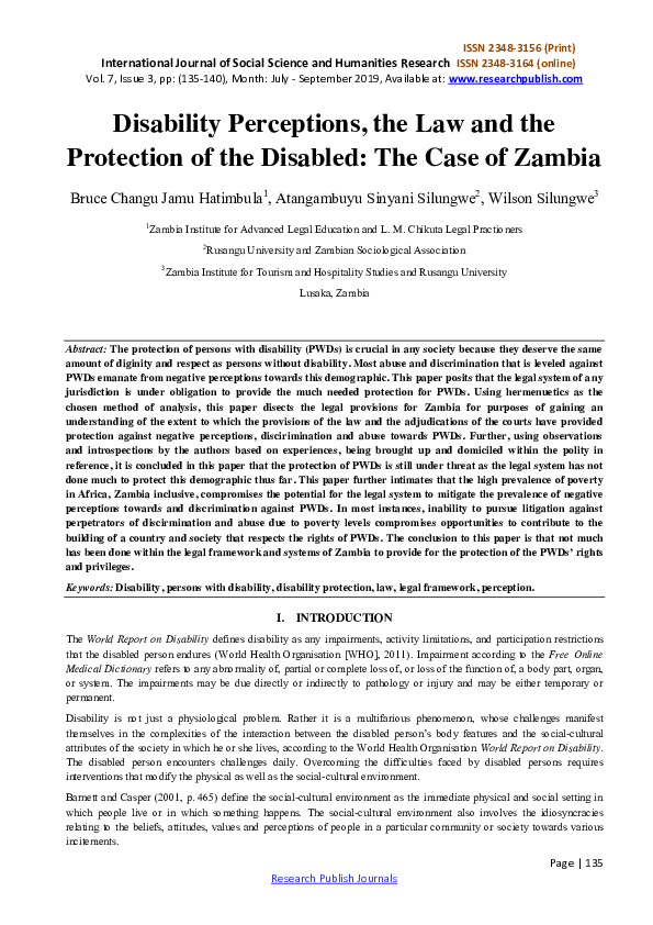 (PDF) Disability Perceptions, the Law and the Protection of the ...