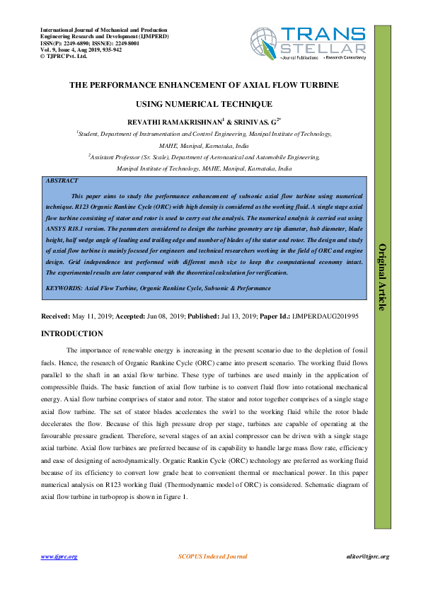 Pdf The Performance Enhancement Of Axial Flow Turbine Using Numerical Technique