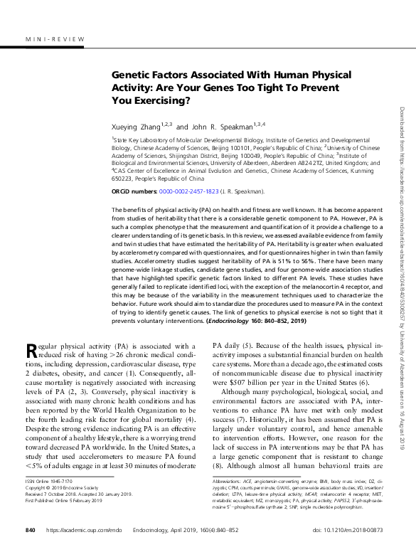 (PDF) Genetic Factors Associated With Human Physical Activity: Are Your Genes Too Tight To ...