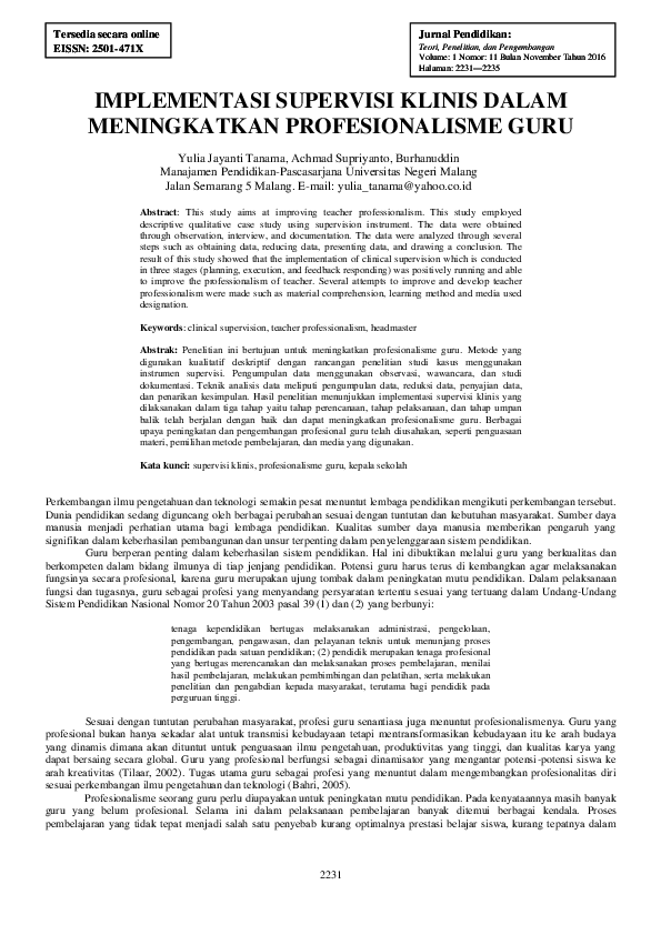 (PDF) PERANAN SUPERVISI PENDIDIKAN DALAM MENINGKATKAN PROFESIONALISME GURU | Evi Roviati ...