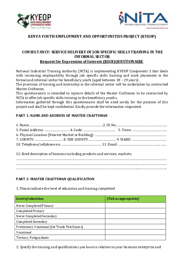 (DOC) KENYA YOUTH EMPLOYMENT AND OPPORTUNITIES PROJECT (KYEOP ...