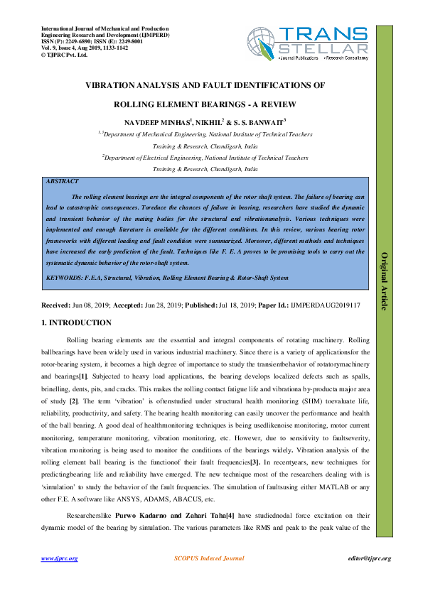 Pdf Vibration Analysis And Fault Identifications Of Rolling Element