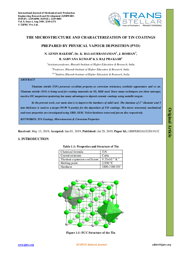 (PDF) THE MICROSTRUCTURE AND CHARACTERIZATION OF TiN COATINGS PREPARED ...