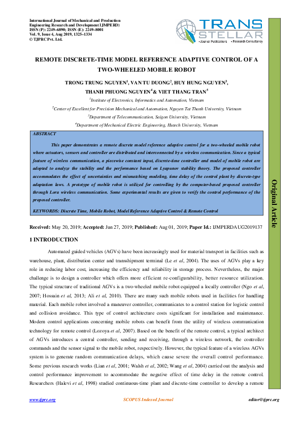 Pdf Remote Discrete Time Model Reference Adaptive Control Of A Two Wheeled Mobile Robot