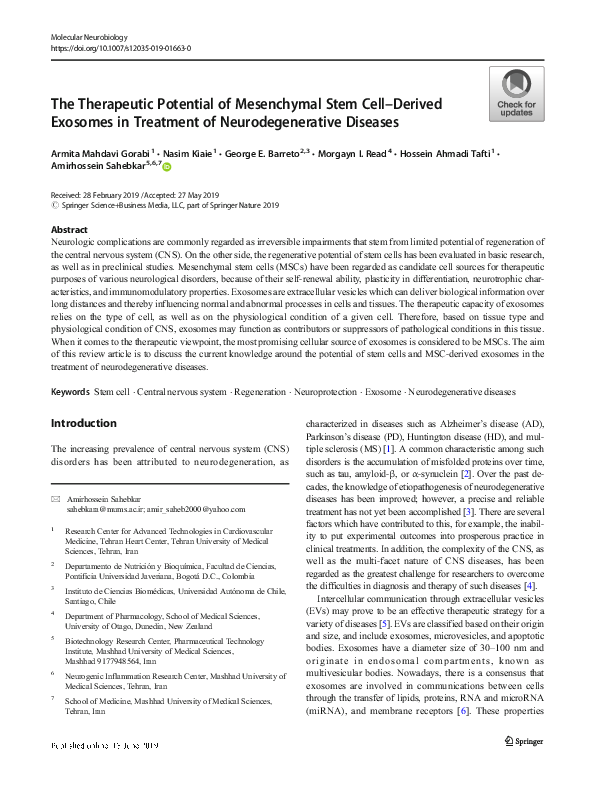 (PDF) The Therapeutic Potential of Mesenchymal Stem Cell-Derived Exosomes in Treatment of ...