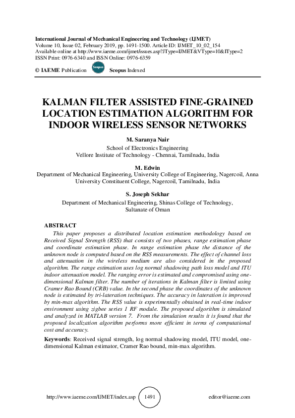 (PDF) KALMAN FILTER ASSISTED FINE-GRAINED LOCATION ESTIMATION ALGORITHM ...