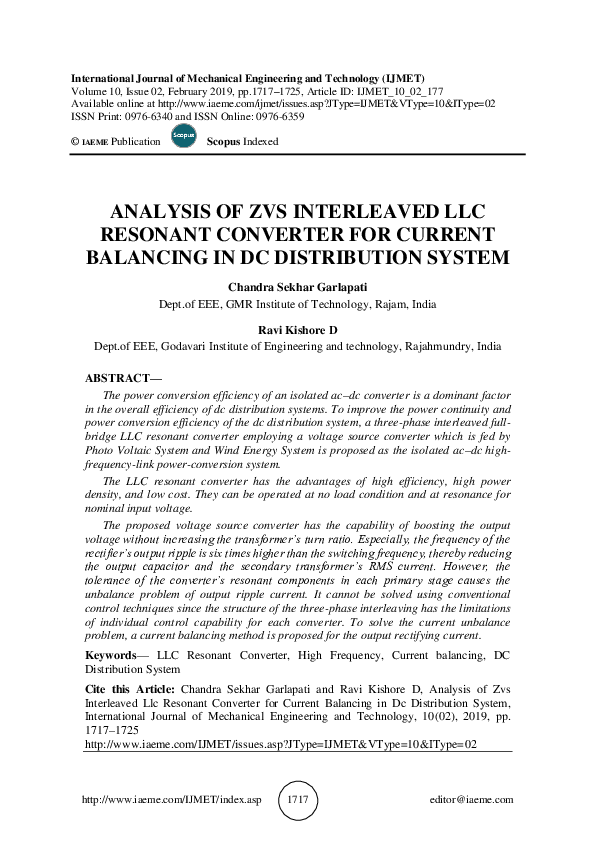 (PDF) ANALYSIS OF ZVS INTERLEAVED LLC RESONANT CONVERTER FOR CURRENT ...