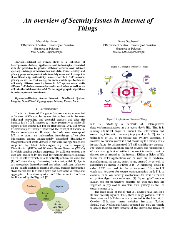 (DOC) An overview of Security Issues in IoT