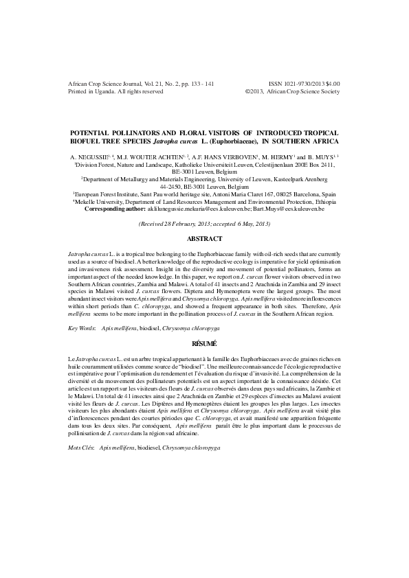 (PDF) Potential pollinators and floral visitors of introduced tropical ...