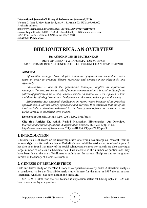(PDF) BIBLIOMETRICS}: {AN} {OVERVIEW