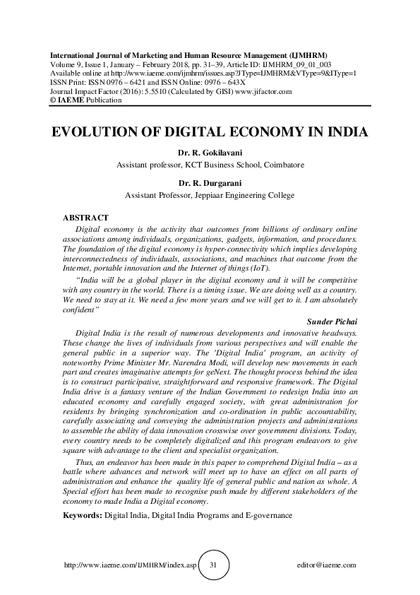 (PDF) EVOLUTION} {OF} {DIGITAL} {ECONOMY} {IN} {INDIA | IAEME ...