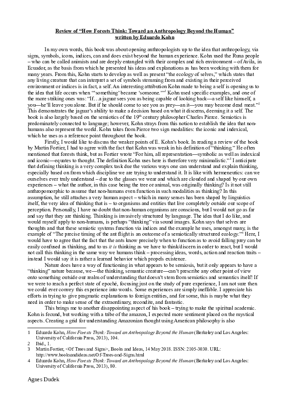 (DOC) Review of "How Forests Think: Toward an Anthropology Beyond the ...