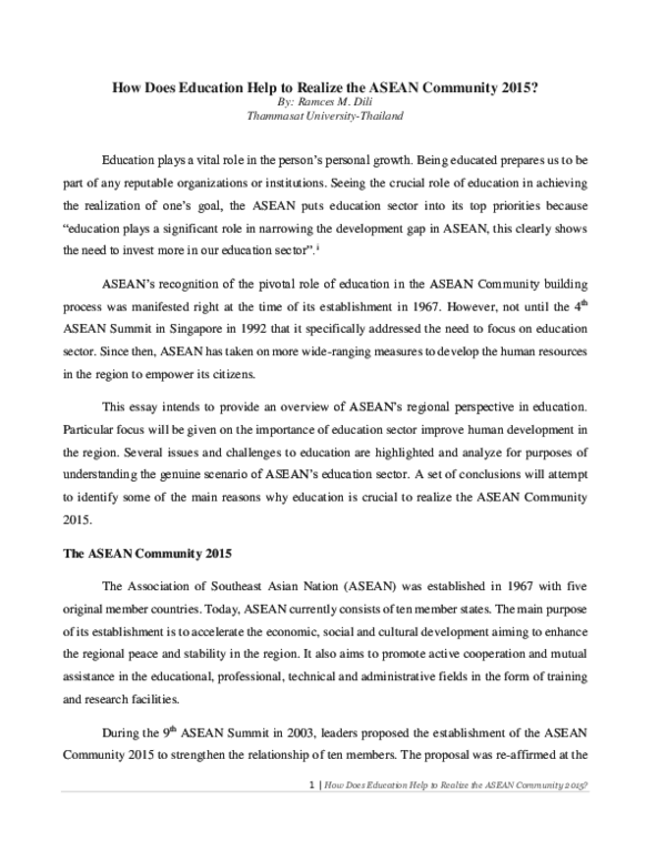 (DOC) How Does Education Help to Realize the ASEAN Community 2015