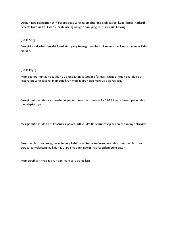 (DOC) Operan jaga pergantian shift berupa obat yang belum diterima oleh pasien