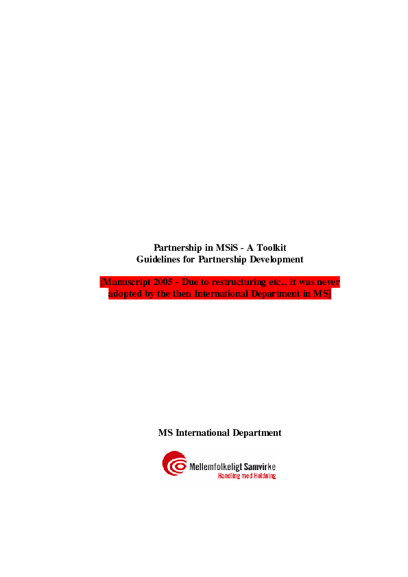 (PDF) Partnership in MSiS -A Toolkit Guidelines for Partnership ...