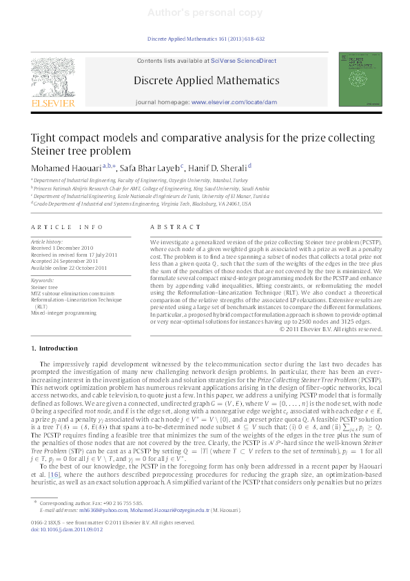 Pdf Tight Compact Models And Comparative Analysis For The Prize Collecting Steiner Tree Problem