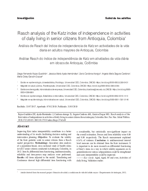 (PDF) Rasch analysis of the Katz index of independence in activities of ...