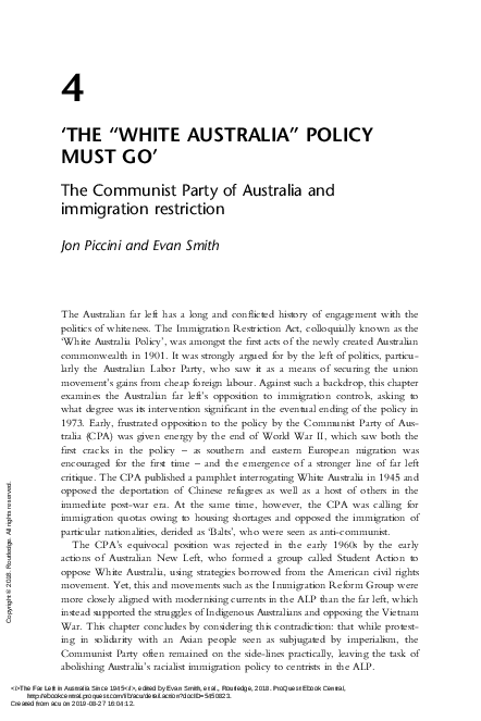 (PDF) ‘The “White Australia” Policy Must Go’: The Communist Party of ...