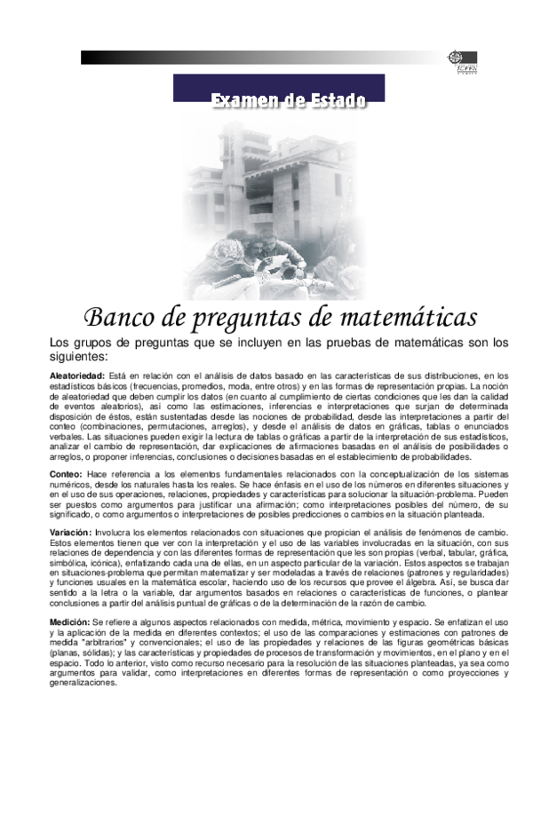 (PDF) Banco de preguntas de matemáticas
