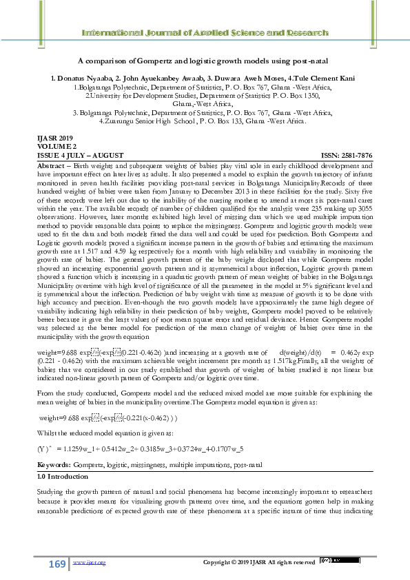 (PDF) A comparison of Gompertz and logistic growth models using post-natal data