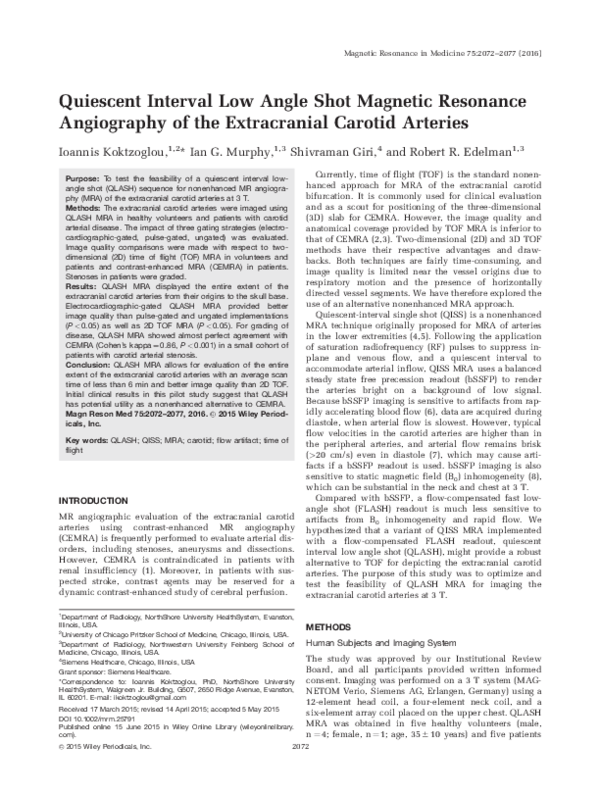 (PDF) QLASH MRA for Extracranial Carotid Arteries