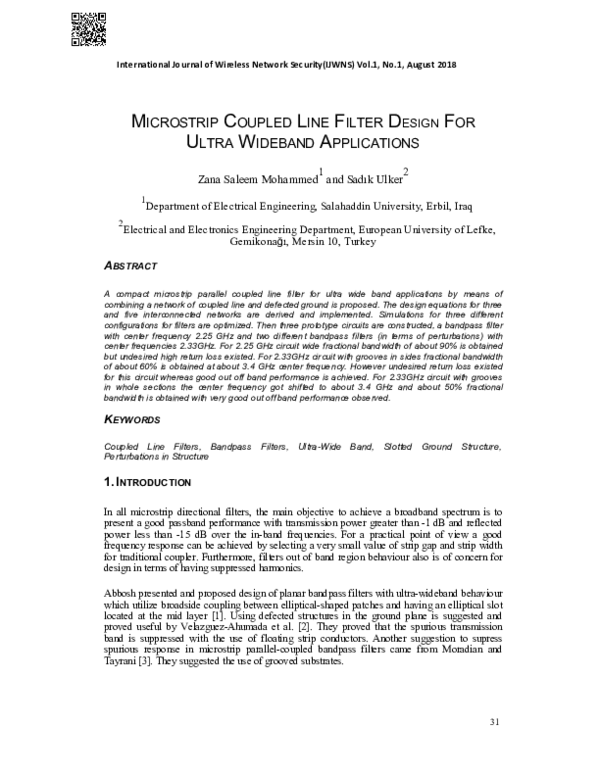 (PDF) MICROSTRIP COUPLED LINE FILTER DESIGN FOR ULTRA WIDEBAND APPLICATIONS