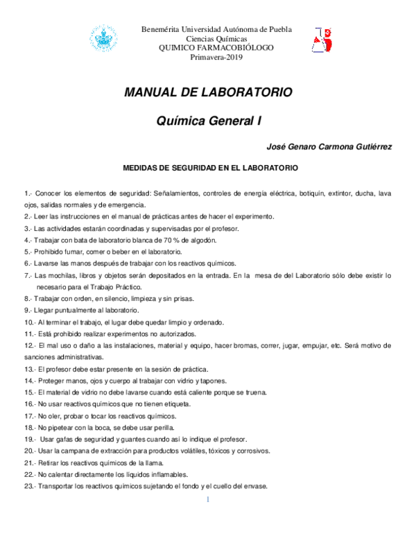 (DOC) MANUAL DE LABORATORIO Química General I