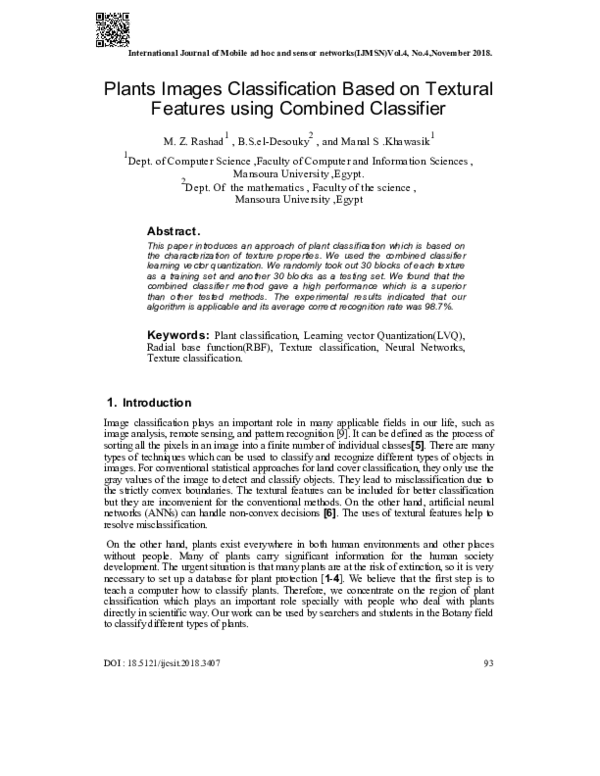 Pdf Plants Images Classification Based On Textural Features Using