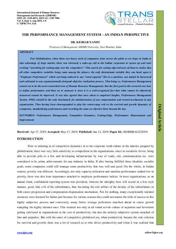 (PDF) THE PERFORMANCE MANAGEMENT SYSTEM -AN INDIAN PERSPECTIVE