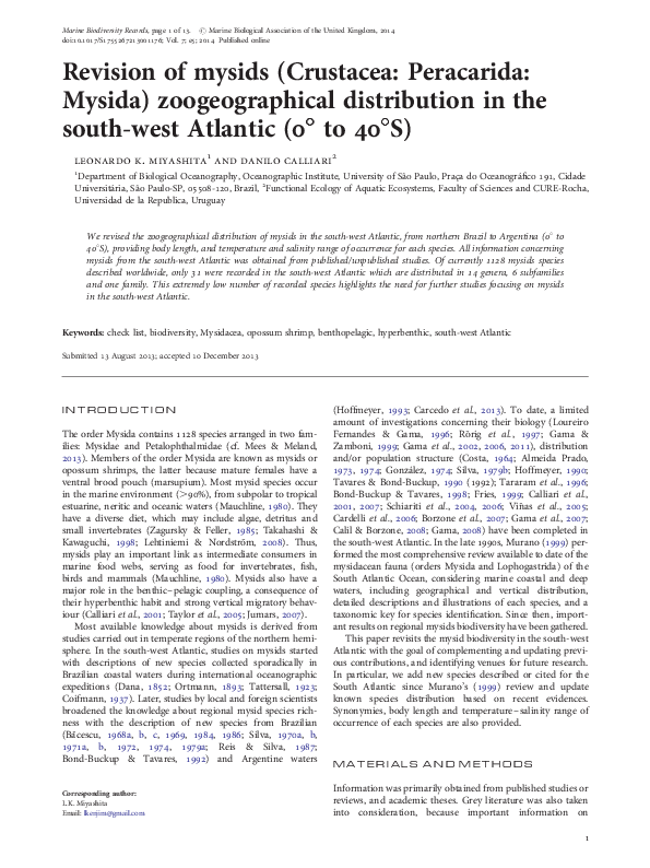 (PDF) Revision of mysids (Crustacea: Peracarida: Mysida ...