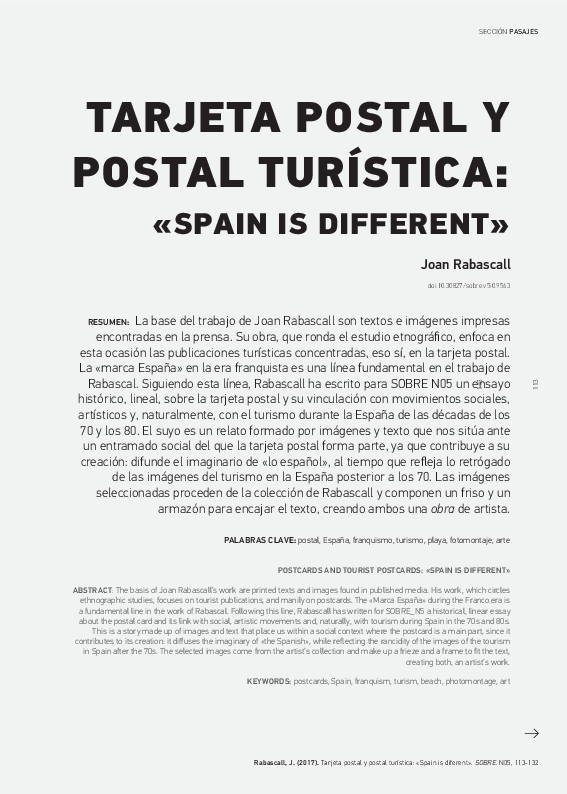 (PDF) TARJETA POSTAL Y POSTAL TURÍSTICA: "SPAIN IS DIFFERENT"