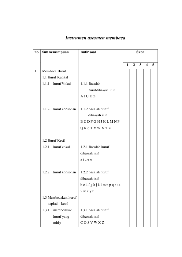(DOC) Instrumen asesmen membaca