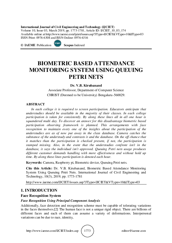 (PDF) BIOMETRIC BASED ATTENDANCE MONITORING SYSTEM USING QUEUING PETRI NETS