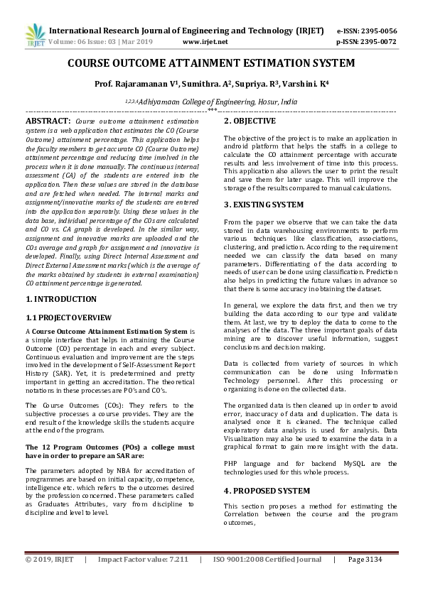 (PDF) IRJET- COURSE OUTCOME ATTAINMENT ESTIMATION SYSTEM