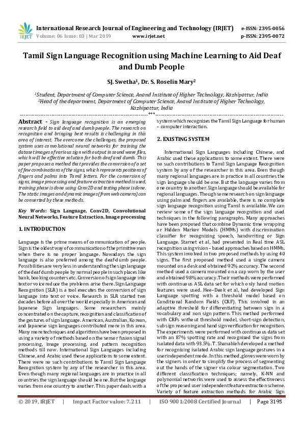 (PDF) IRJET- Tamil Sign Language Recognition using Machine Learning to ...