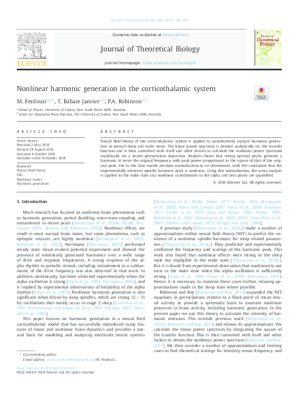 (PDF) Nonlinear harmonic generation in the corticothalamic system
