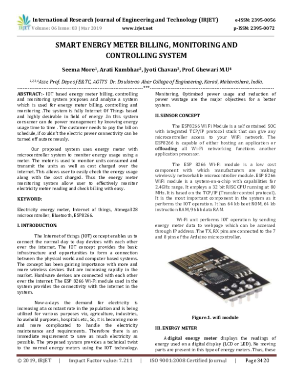 (PDF) IRJET- SMART ENERGY METER BILLING, MONITORING AND CONTROLLING SYSTEM