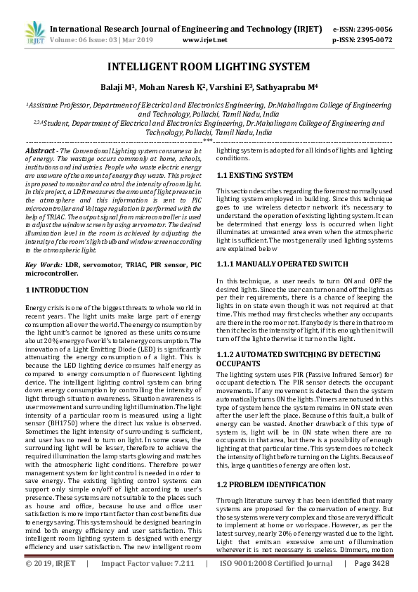 (PDF) IRJET- INTELLIGENT ROOM LIGHTING SYSTEM